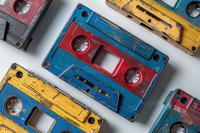 Group of Colorful Cassettes on Table Stock Photo - Image of colorful ...