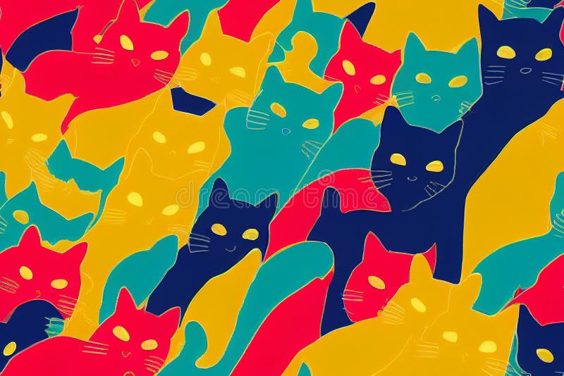 Group of Colorful Cats Background Pattern Stock Illustration ...
