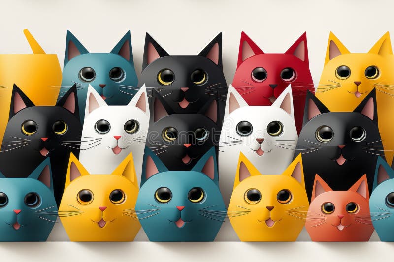 A Group of Colorful Cats Standing in Front of Each Other Stock Illustration - Illustration of ...