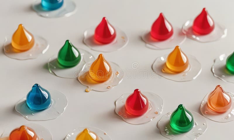 Group Colorful Colored Drops on White Surface Stock Illustration ...
