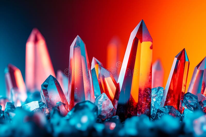 A Group of Colorful Crystals Sitting on Top of a Pile of Blue and Red ...
