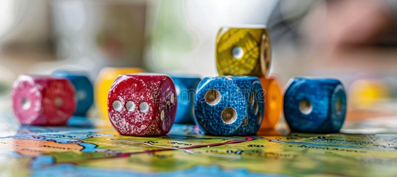 Group of Colorful Dices on Table Stock Image - Image of entertainment ...