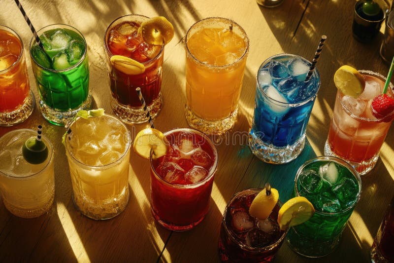Group of colorful drinks stock image. Image of social - 375241663