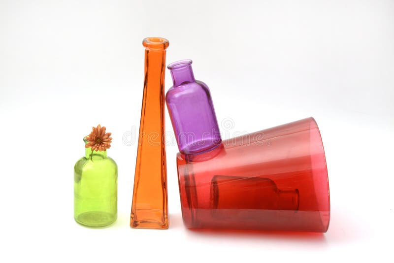 Group of Colorful Empty Transparent Glass Bottles Stock Image - Image ...