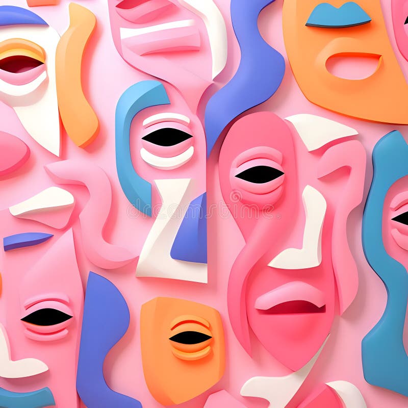 Group of Colorful Face Masks. 3d Illustration Stock Vector ...