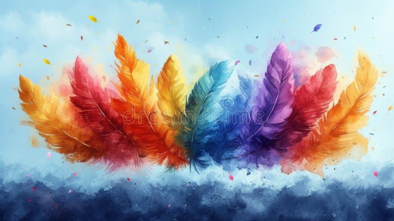 A Group of Colorful Feathers Floating in the Air Stock Photo - Image of ...