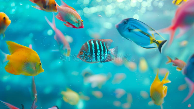 A Group of Colorful Fish Swimming in an Aquarium Stock Photo - Image of ...