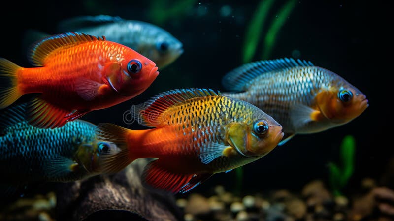 Group of Colorful Fish Swimming in an Aquarium. Generative AI Stock ...