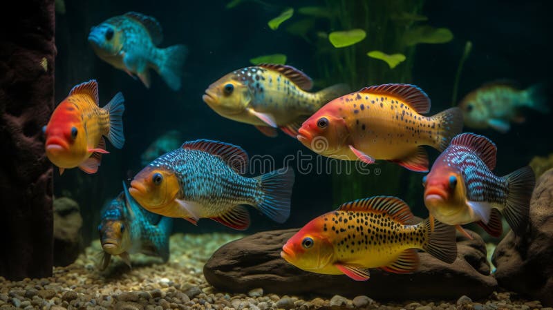 Group of Colorful Fish Swimming in an Aquarium. Generative AI Stock ...