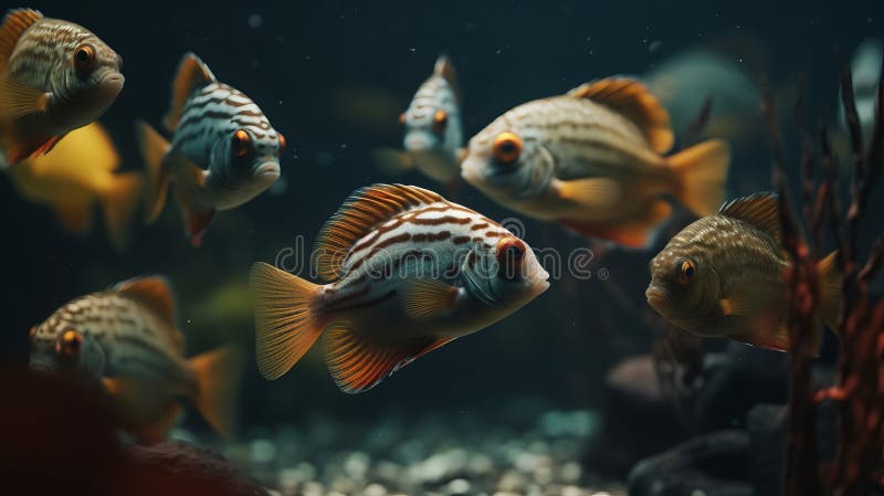 Group of Colorful Fish Swimming in an Aquarium. Generative AI Stock ...