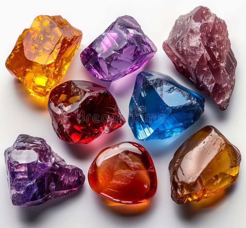 A Group of Colorful Gemstones on a White Surface Stock Image - Image of ...