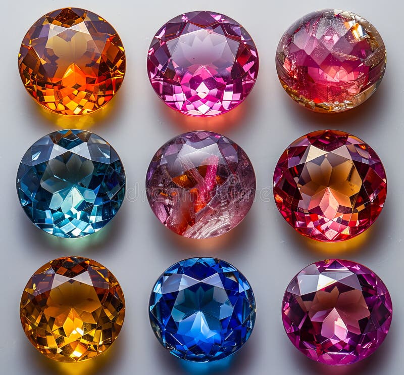 A Group of Colorful Gemstones on a White Surface Stock Photo - Image of ...