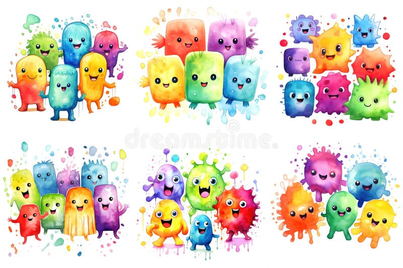 A Group of Colorful Germs, Bacteria with Different Expressions ...