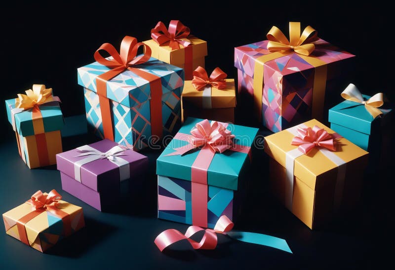 A Group of Colorful Gift Boxes with Ribbons and Bows Stock Illustration ...