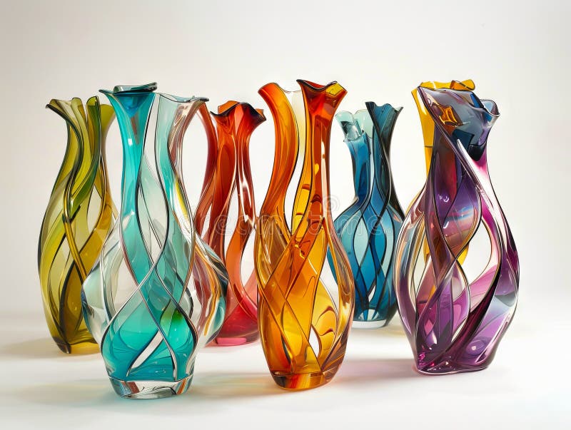 A Group of Colorful Glass Vases Sitting Next To Each Other Stock Photo ...