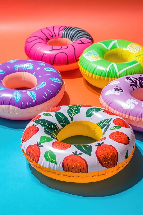 A Group of Colorful Inflatable Donuts Sit on a Table, Perfect for a ...