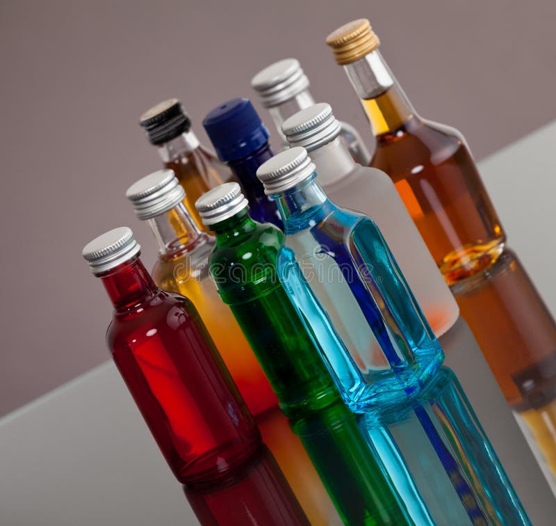 Group of Colorful Little Bottles Stock Image - Image of liqueur, color ...