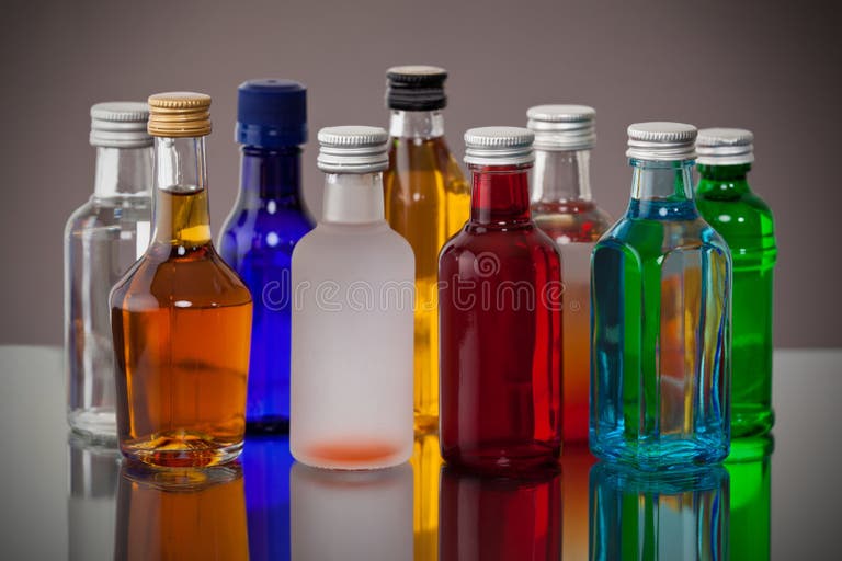 Group of Colorful Little Bottles Stock Image - Image of liqueur, cold ...
