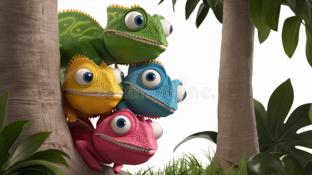 A Group of Colorful Lizard Figures are Standing on a Tree, AI Stock ...