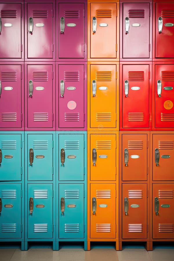 A Group of Colorful Lockers Stock Illustration - Illustration of drawer ...