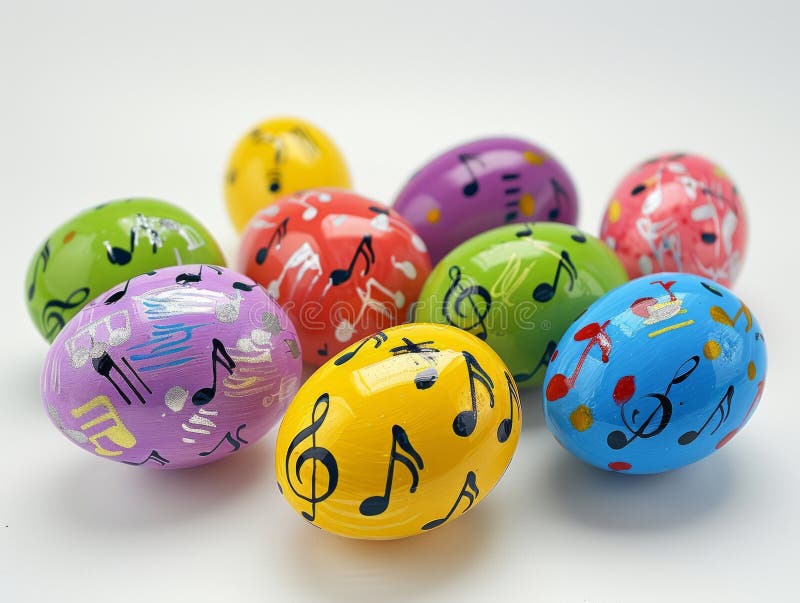 A Group of Colorful Musical Note Eggs on a White Surface Stock Image ...