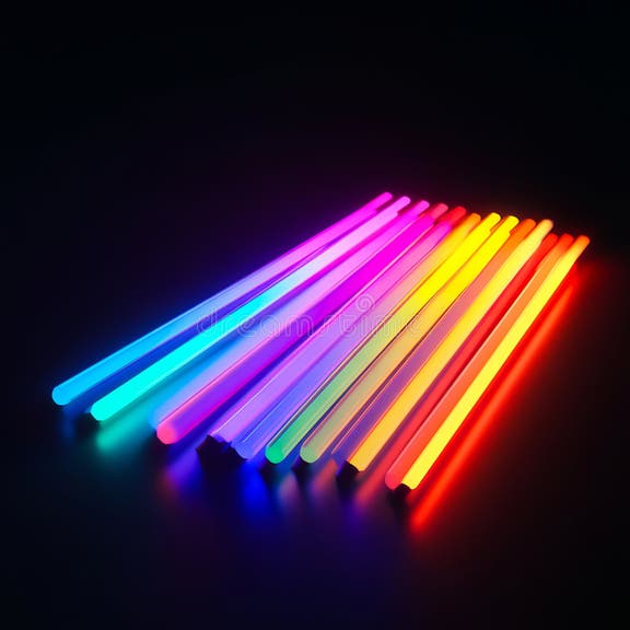 A Group of Colorful Neon Sticks on a Black Background Stock Photo ...