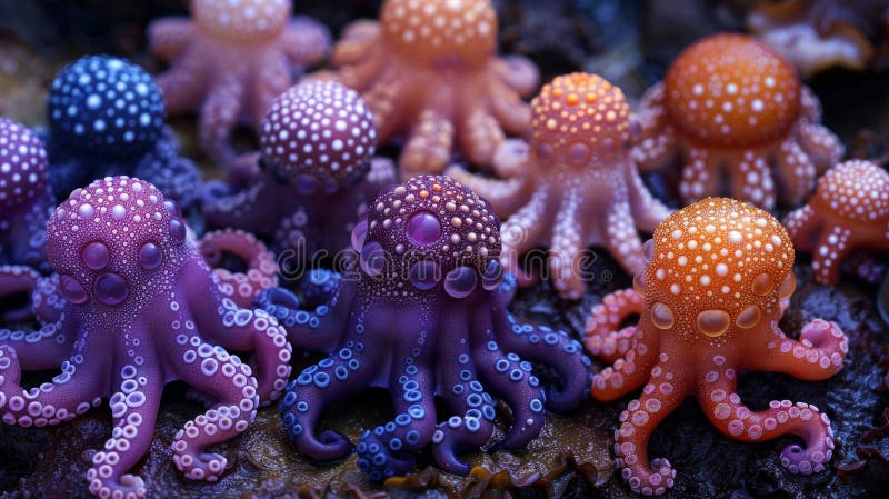 A Group of Colorful Octopus Sitting on Top of Each Other, AI Stock ...