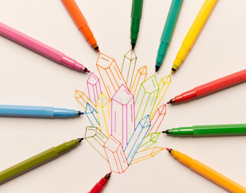 Group of Colorful Painted Crystals between Markers Stock Photo - Image ...