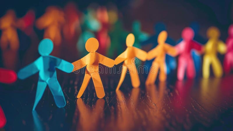 A Group of Colorful Paper People Holding Hands AIG535 Stock Image ...