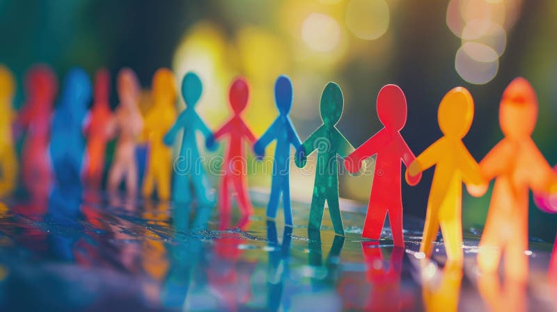 A Group of Colorful Paper People Holding Hands AIG535 Stock Image ...