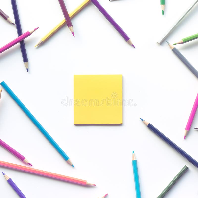 Group of Colorful Pencil with Copy Space Note Paper Background.Business ...