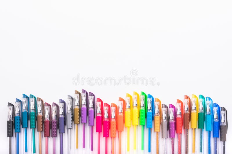 Group of Colorful Pens for Drawing, Arranged in a Waveform on a Table ...