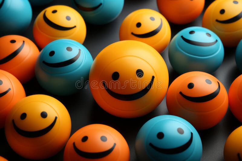 A Group of Colorful Smiley Face Balls on a Black Background Stock ...