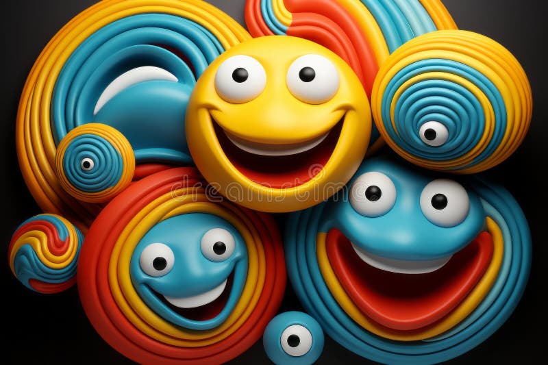 A Group of Colorful Smiley Faces on a Black Background Stock ...
