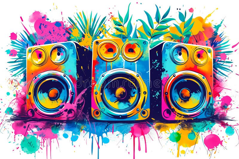 A Group of Colorful Speakers with Paint Splatters on Them. Generative ...