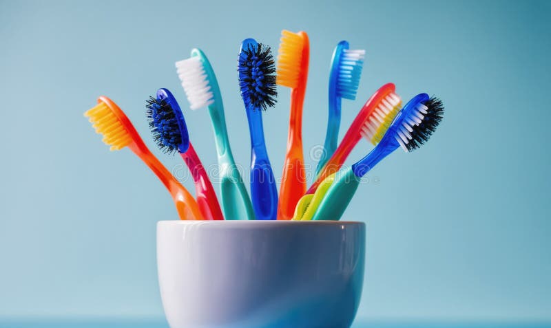 A Group of Colorful Toothbrushes are Standing Upright in a White ...
