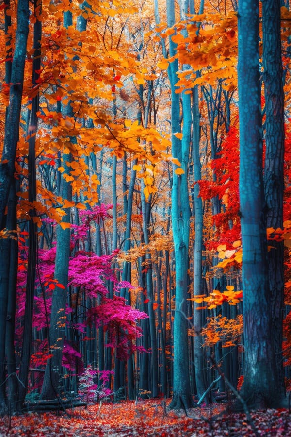 Group Colorful Trees Standing Tall Forest Environment Stock Photos ...