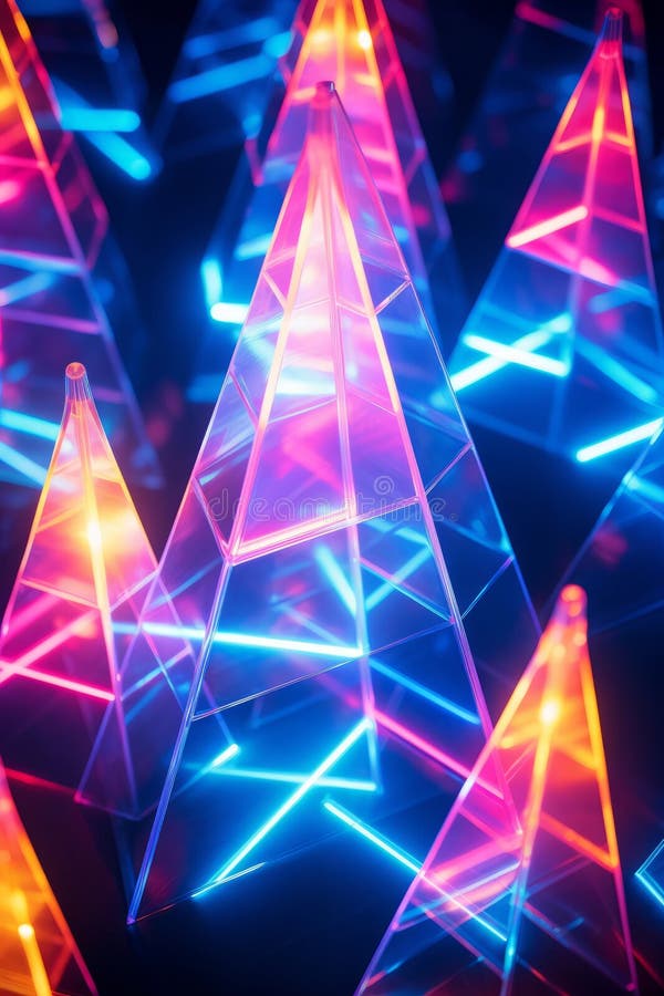 A Group of Colorful Triangles with Neon Lights Stock Illustration ...