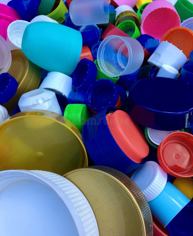 Group of Colorful and Used Plastic Cover for Recycling Stock Image ...