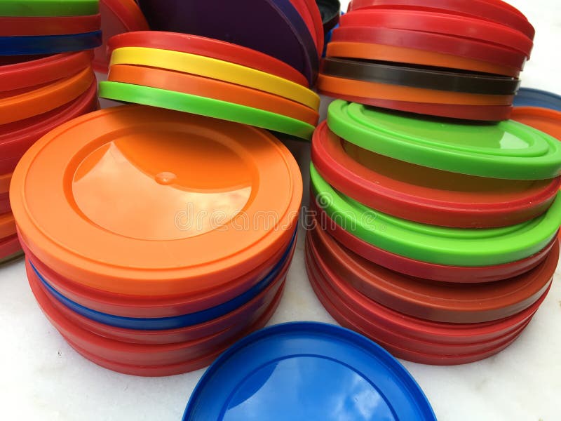 Group of Colorful and Used Plastic Cover for Recycling Stock Image ...