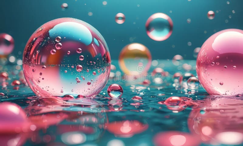 Group Colorful Water Bubbles Floating on Blue Surface Stock ...