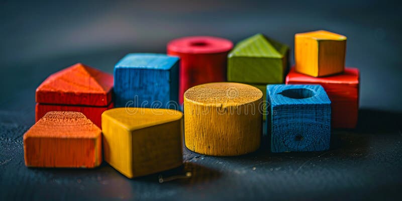 A Group of Colorful Wooden Blocks on a Black Surface Stock Image ...