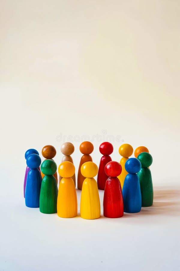 Group of Colorful Wooden People Standing in Circle. Generative AI Stock ...