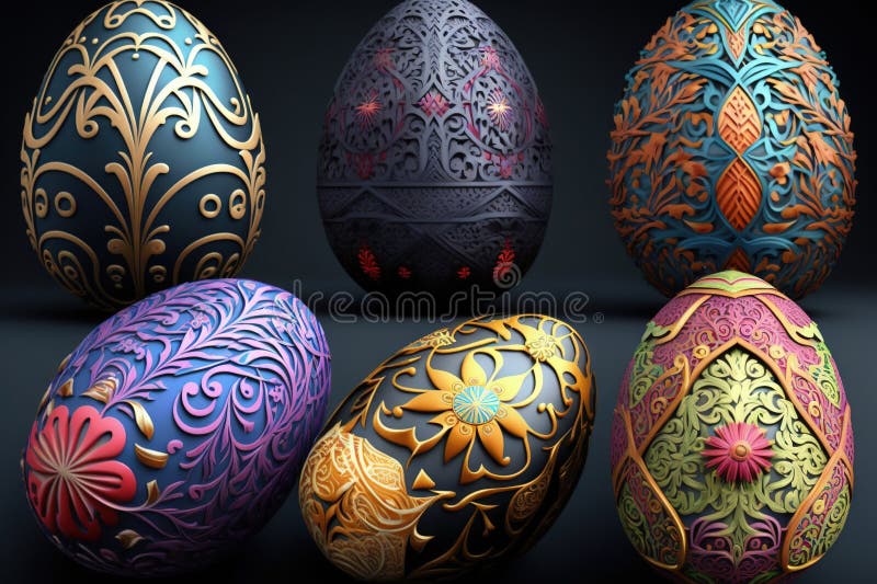 A Group of Colorfully Decorated Eggs Sitting on Top of a Table Stock ...