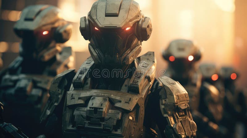 Group of Combat Robots Soldiers Stock Illustration - Illustration of ...