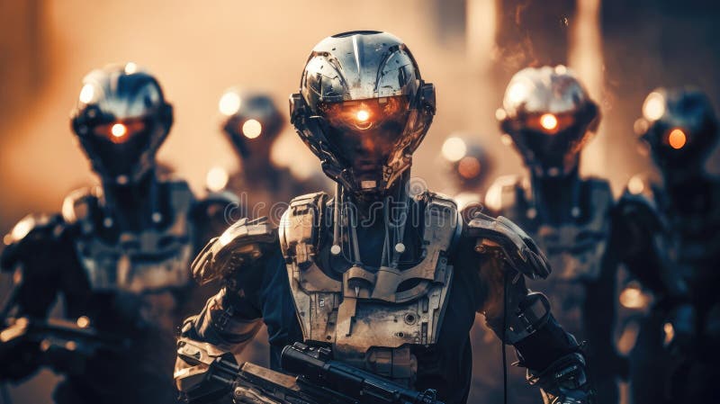 Group of Combat Robots Soldiers Stock Illustration - Illustration of ...