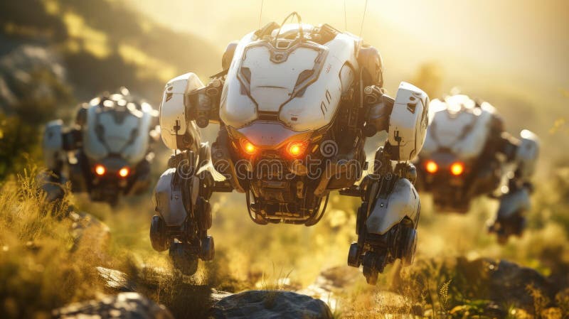 Group of Combat Robots Soldiers Stock Illustration - Illustration of ...