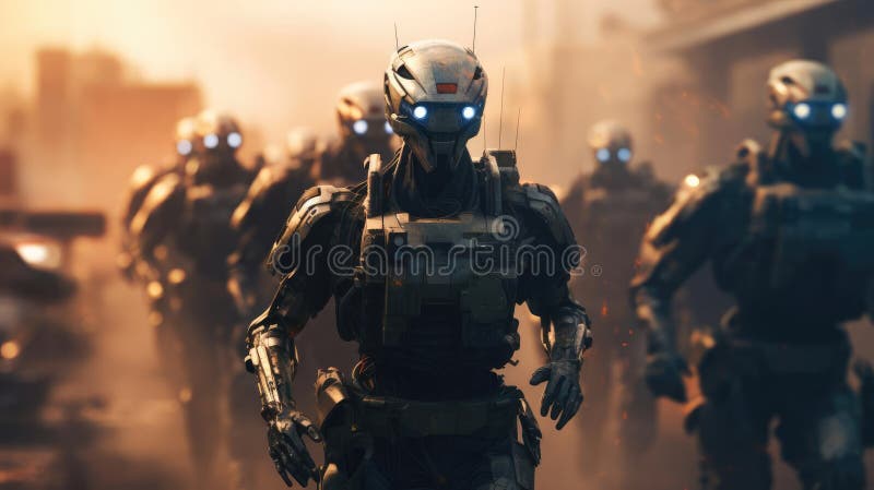 Group of Combat Robots Soldiers Stock Illustration - Illustration of ...