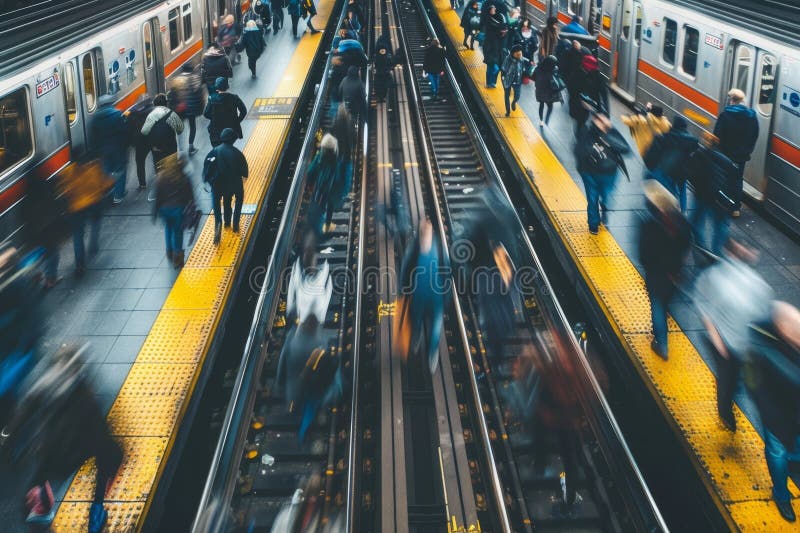 A Group of Commuters Rushing on a Crowded Train Platform, a Crowded ...