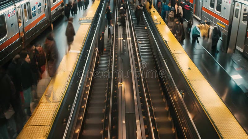 A Group of Commuters Rushing on a Crowded Train Platform, a Crowded ...